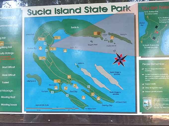 The park map reveals an intricate network of bays and trails, basically your treasure map to paradise.