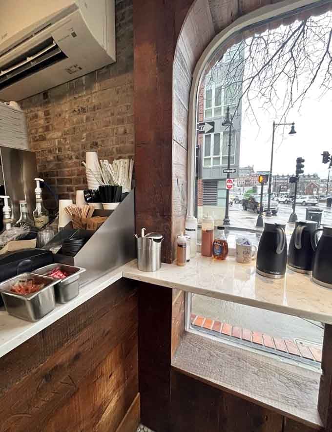 The coffee bar setup that says we're serious about your morning caffeine needs, no judgment on quantity or frequency.