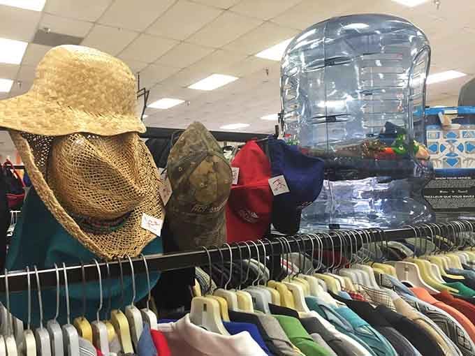 Straw hats and baseball caps create a headwear buffet, protecting noggins from sun without burning through wallets.
