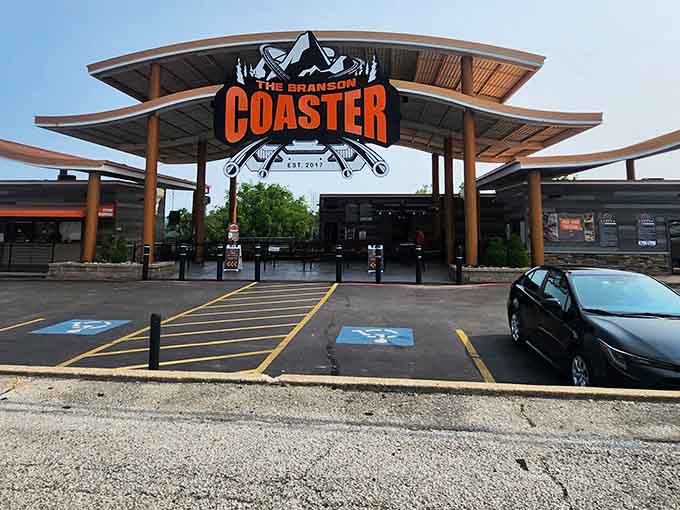 The parking lot view hints at what awaits, though nothing quite prepares you for the real thing.