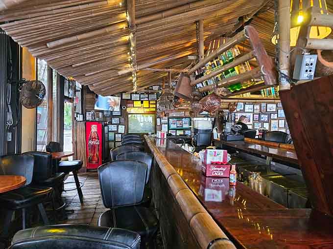 The bar area where cold drinks meet warm breezes and nobody's checking if you combed your hair.