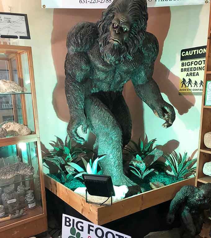 This life-sized Bigfoot recreation stands ready for his close-up, complete with dramatic lighting that would make any cryptid jealous and proud.