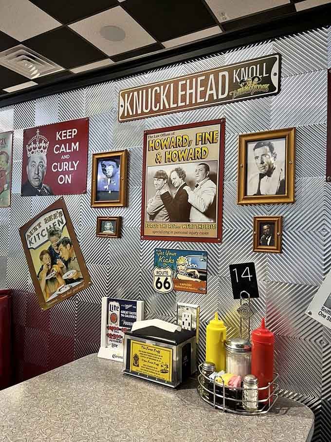 The Three Stooges and Route 66 memorabilia remind us when diners ruled the American landscape.