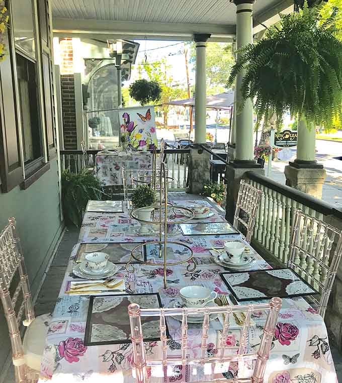 The covered porch offers al fresco dining with all the Victorian charm you could want.