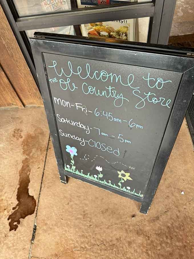 Hours posted clearly on the welcome board, closed Sundays so the bakers can rest their talented, hardworking hands.