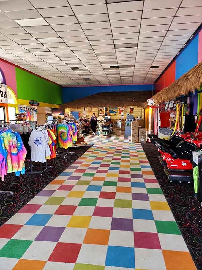 The colorful interior welcomes guests with cheerful vibes and promises of memorable souvenirs ahead.