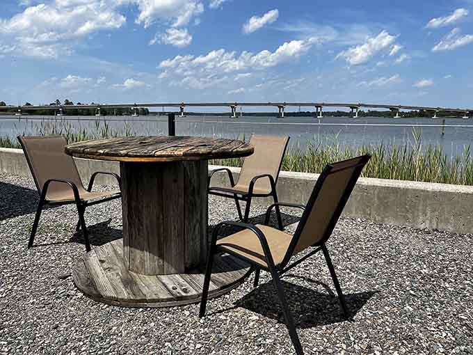 Sit here long enough watching the York River, and you'll remember why waterfront dining beats fancy restaurants.