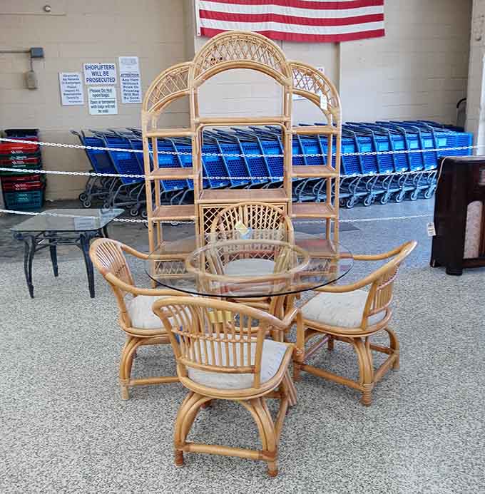 Rattan dining sets that scream vintage Florida vacation vibes, perfect for pretending you live somewhere perpetually tropical and breezy.