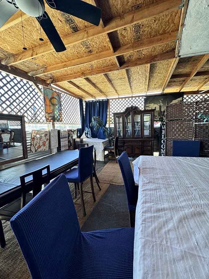 Long communal tables under wooden beams invite strangers to become friends over shared plates and stories.