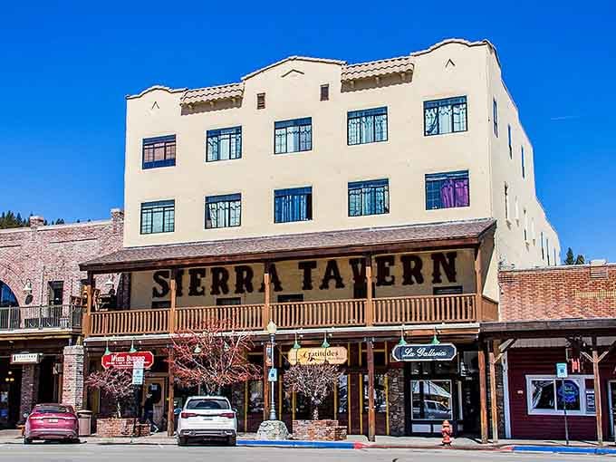 Sierra Tavern's wooden balcony overlooks the street, perfect for people-watching between bites and sips of local brews.