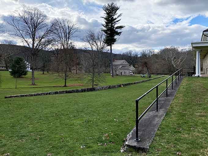 The landscape stretches peacefully toward distant hills, much as it did when Washington's army camped here centuries ago.