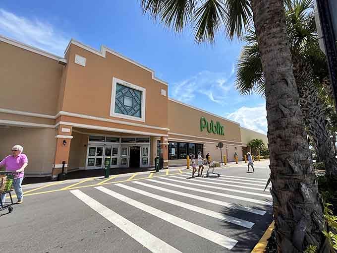 Even grocery shopping feels different here, where palm trees shade parking lots like tropical sentinels.