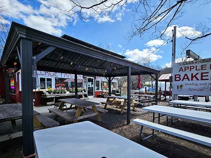 Outdoor seating under cover means you can enjoy your meal rain or shine, any season works here.