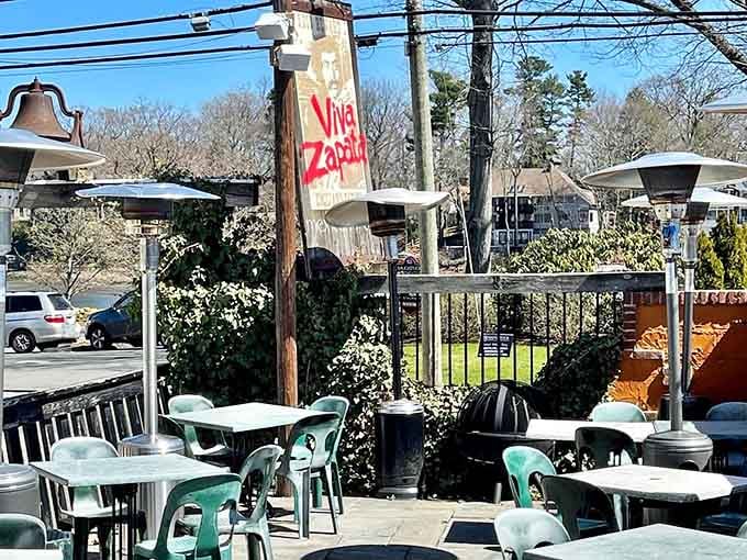 Outdoor seating where the chairs are as colorful as the menu, inviting you to linger over one more margarita.