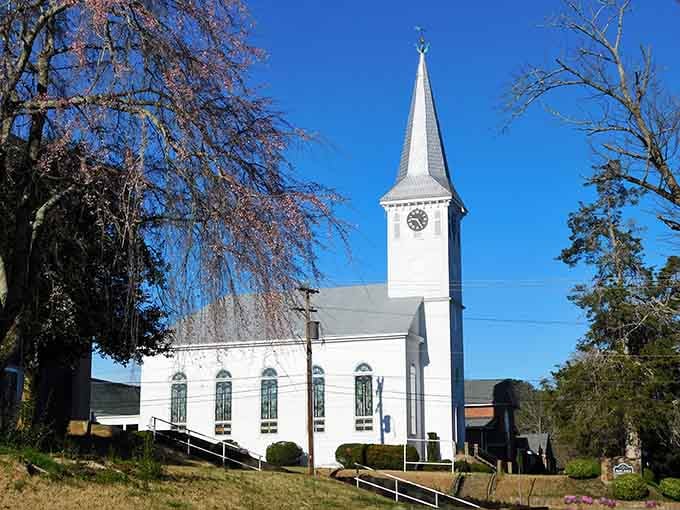 St. John's Lutheran Church stands white and proud, a testament to faith that built this community.