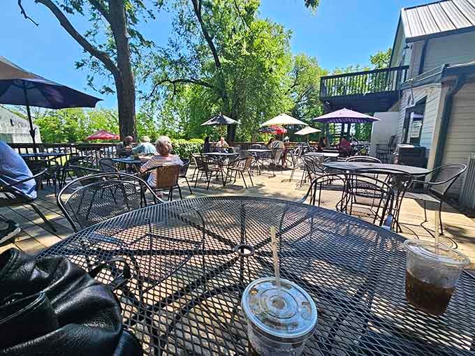 The outdoor patio offers shade, fresh air, and the perfect spot to savor your well-earned burger feast.