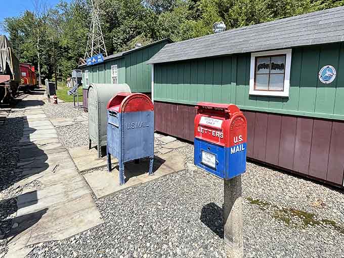 These vintage mailboxes remind us when trains carried more than passengers, connecting communities through reliable postal service.