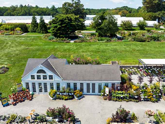 Aerial view revealing the full scope of this horticultural empire hiding in Connecticut's countryside.