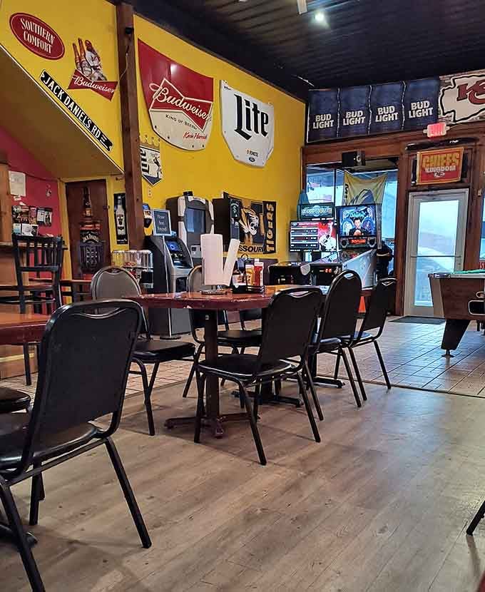 The dining room stretches out with plenty of seating, ready to accommodate your entire crew and their appetites.