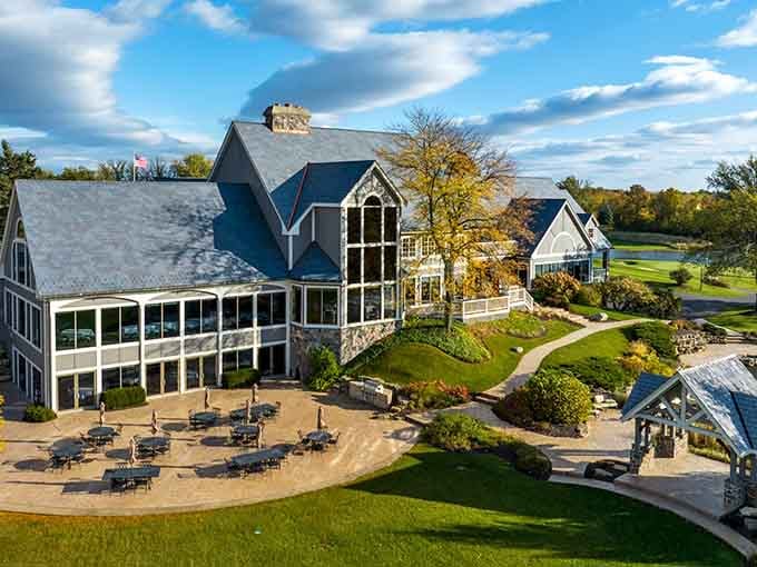 Bull Valley Golf Club, where the clubhouse architecture suggests they take both golf and good times seriously.