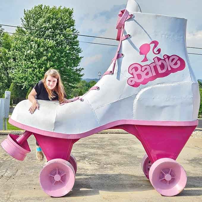 A giant pink roller skate proving Barbie's fashion choices were always larger than life, literally now.
