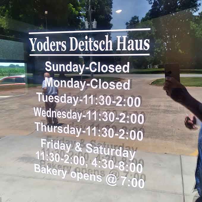 Operating hours posted clearly because planning your pie pilgrimage requires proper preparation. Note those Friday and Saturday dinner hours.