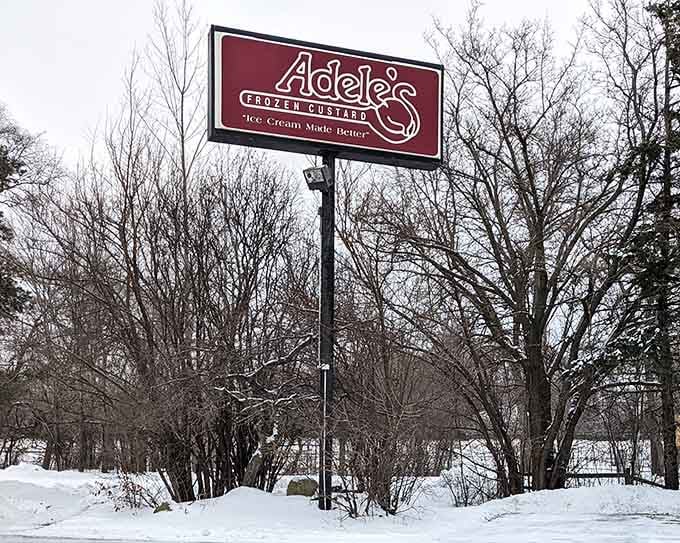 Even in winter's grip, that sign stands proud, reminding everyone that warmer days and frozen custard will return like old friends.