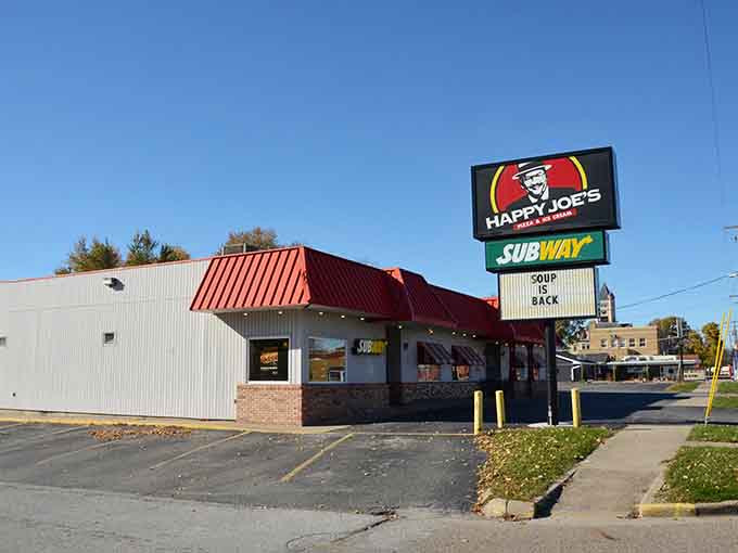 Happy Joe's delivers pizza and ice cream because sometimes small towns understand life's simple pleasures best.
