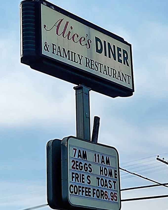 That roadside sign advertising two eggs, home fries, toast, and coffee speaks the universal language of hungry travelers.