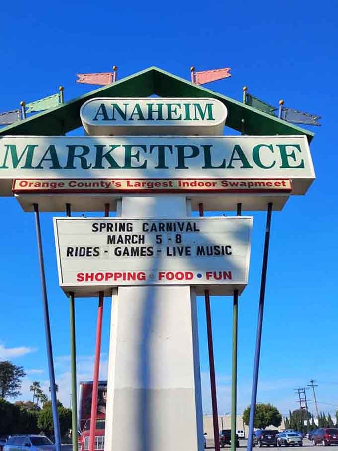 The towering sign promises Orange County's largest indoor swap meet, and spoiler alert, it absolutely delivers on that bold claim.