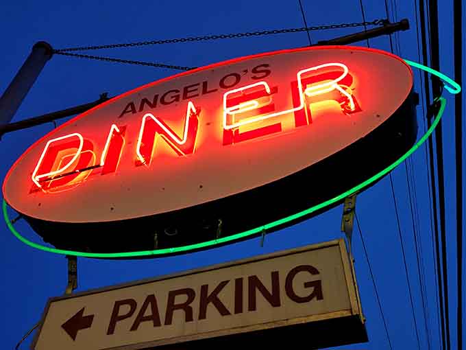 When the neon lights up at dusk, Angelo's transforms into a glowing promise of good eats.