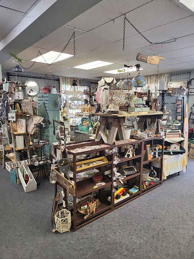 This vendor booth perfectly captures the organized chaos that makes antique mall browsing such an addictive treasure hunt.