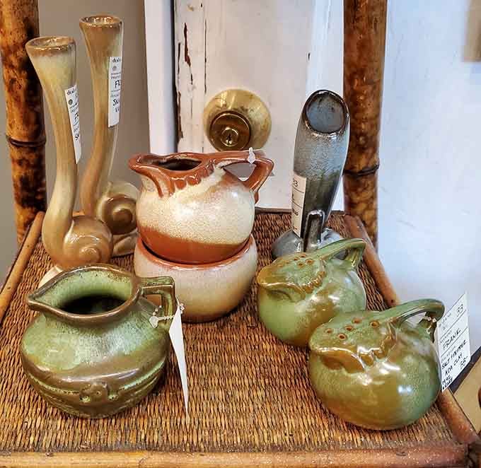 Handcrafted pottery displaying those earthy glazes that remind you when everything wasn't made in factories overseas.