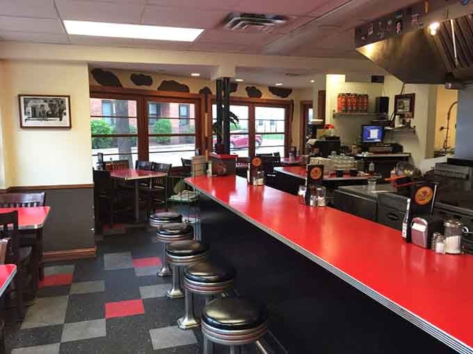 The counter stretches invitingly, promising good food and even better people-watching opportunities throughout your meal.