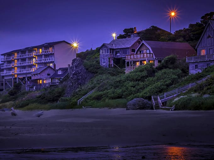 Twilight transforms Bandon's coastline into something straight out of a moody romance novel cover.