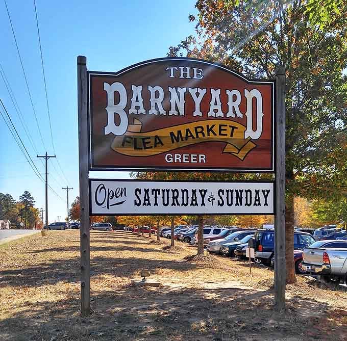 The sign says it all: Saturday and Sunday are when the treasure hunting magic happens here.