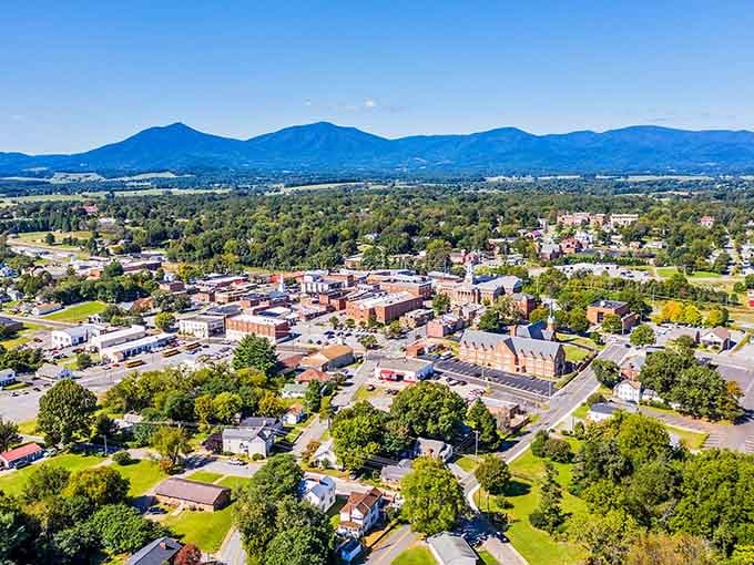 From above, Bedford nestles perfectly between civilization and those magnificent Blue Ridge peaks beckoning in the distance.