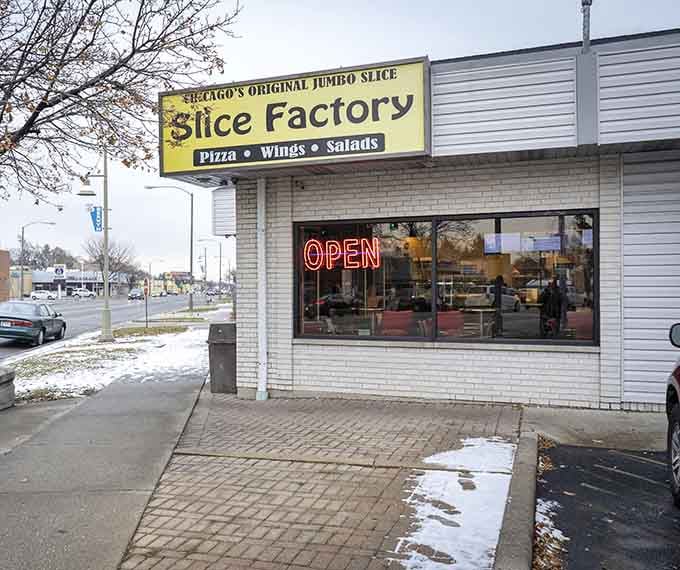 Slice Factory serves Chicago's original jumbo slice, because sometimes bigger really is better when pizza's involved here.