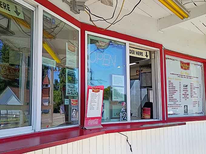 Three ordering windows mean shorter waits and faster service when the lunch rush hits this popular roadside destination.