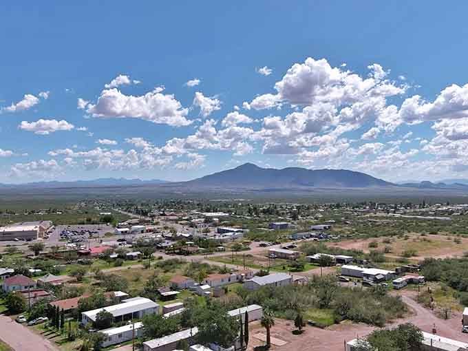 From above, Bisbee spreads across the valley, a testament to human persistence in Arizona's dramatic mountain terrain.