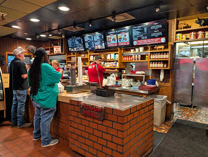 The ordering counter stocked with bottled sauces hints at the flavors you'll want to take home.