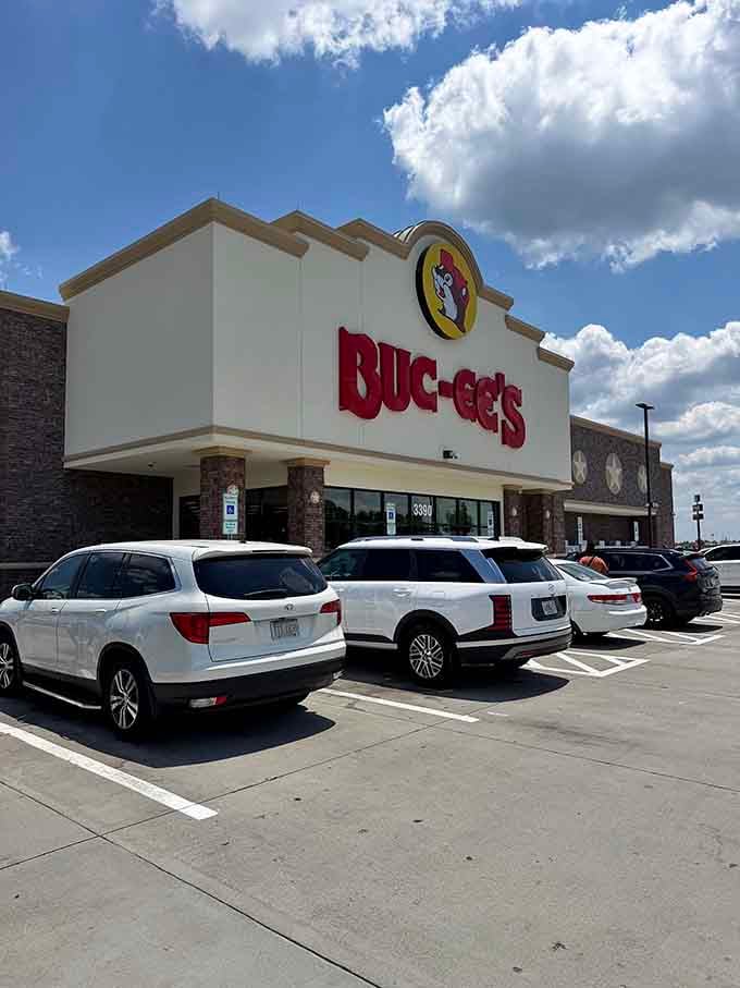The exterior view that greets weary travelers like a beacon of hope along the interstate highway system.