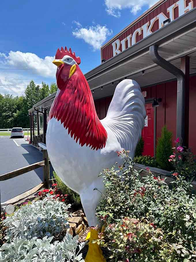 When your restaurant mascot is this magnificent, you're making a bold statement about what's waiting inside those doors.