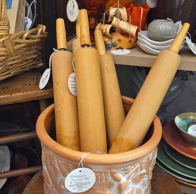 Wooden rolling pins stand at attention, ready to inspire your next baking project or farmhouse d&eacute;cor scheme.