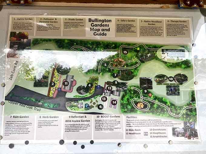This map guides you through multiple themed gardens, because one dose of enchantment simply isn't enough here.