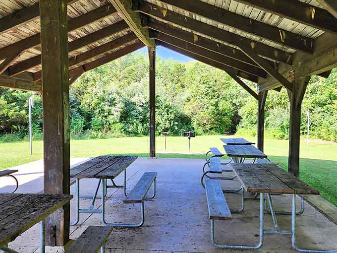 Classic picnic shelter where you can rest, refuel, and examine your fossil finds in comfort.