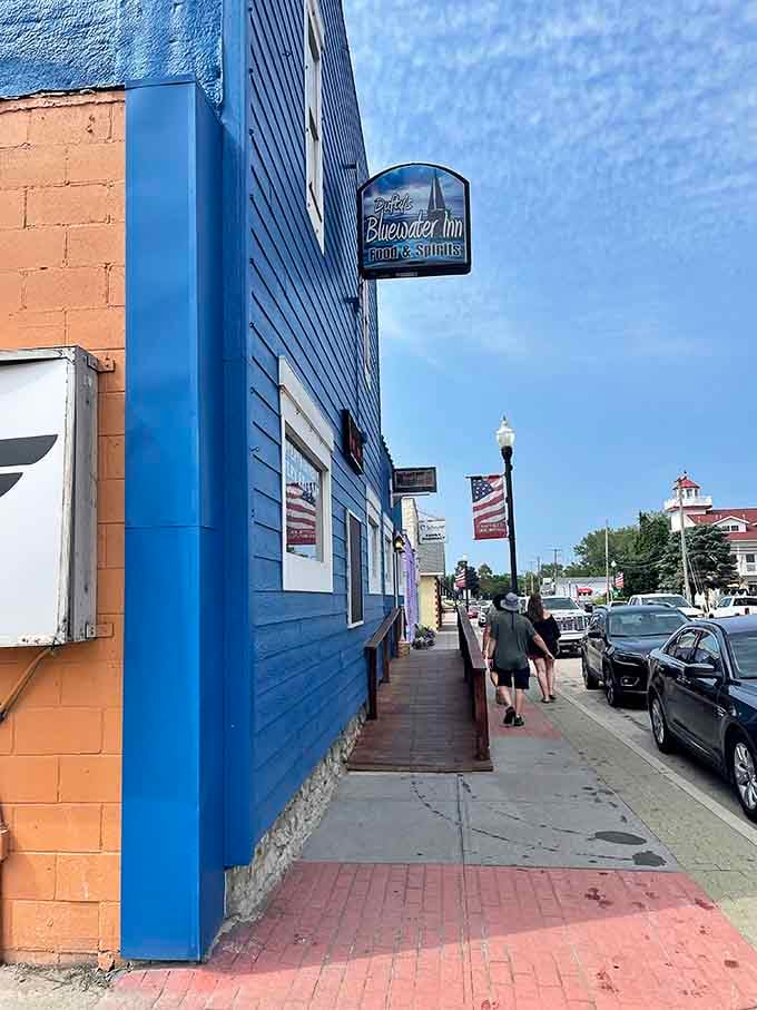Blue Water Inn's sidewalk invites leisurely strolls through downtown, where every storefront holds the promise of discovery and delight.
