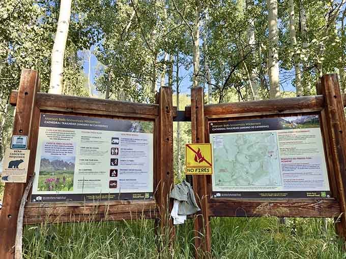 Information boards at the start provide crucial details about the trail, though they can't quite capture the magic ahead.