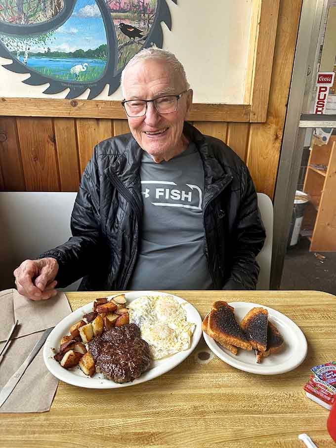 When someone's wearing a shirt that says "FISH" at their favorite restaurant, you know they've found their happy place.