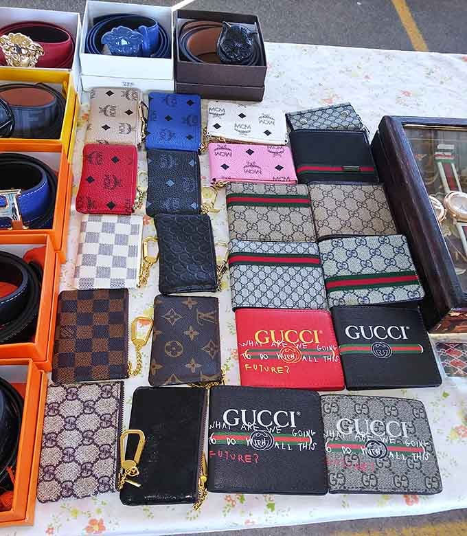 Designer-inspired accessories arranged in neat grids, offering luxury looks without requiring you to refinance your house first.